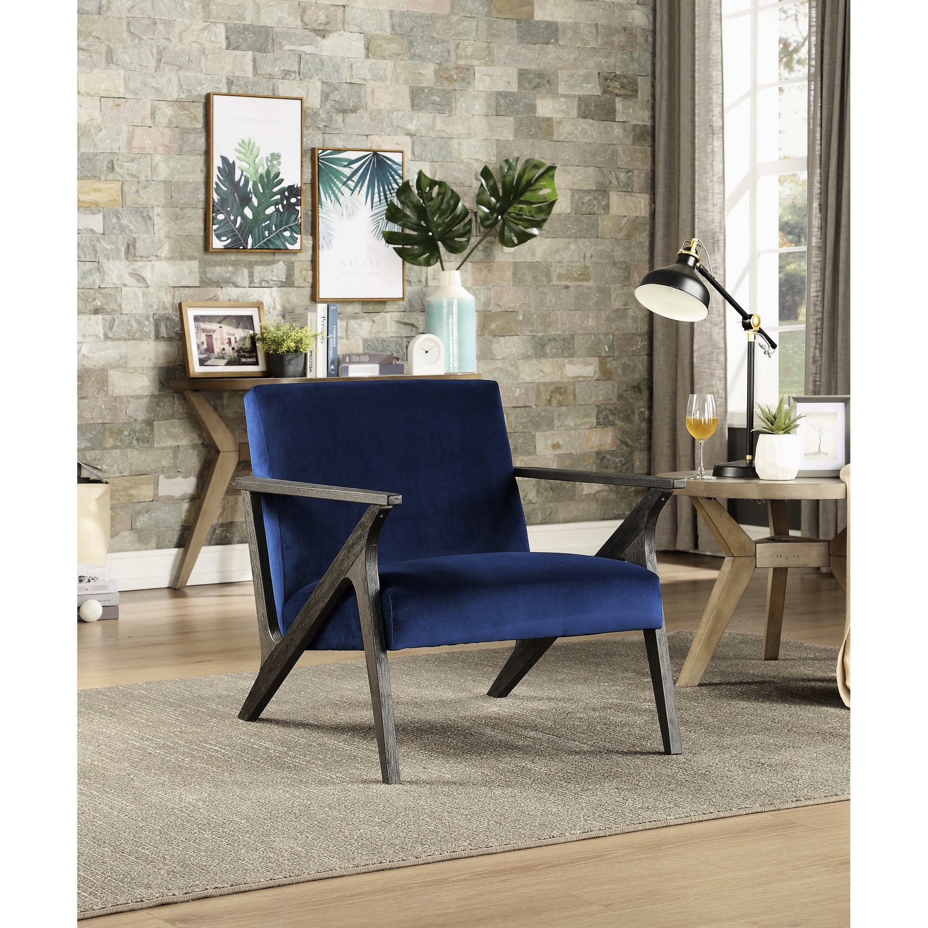 Navy Velvet Upholstered Accent Chair - Foam Padding, 30"x35"x30"H ...