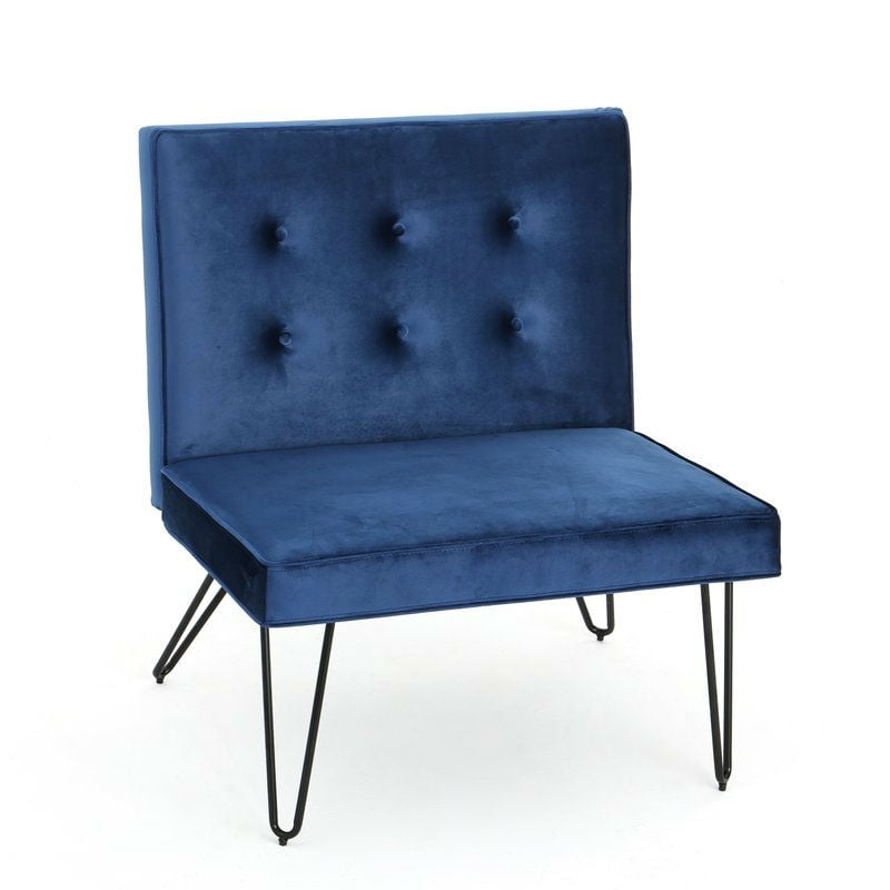Navy Velvety Soft Upholstered Polyester Accent Chair Black Metal Legs ...