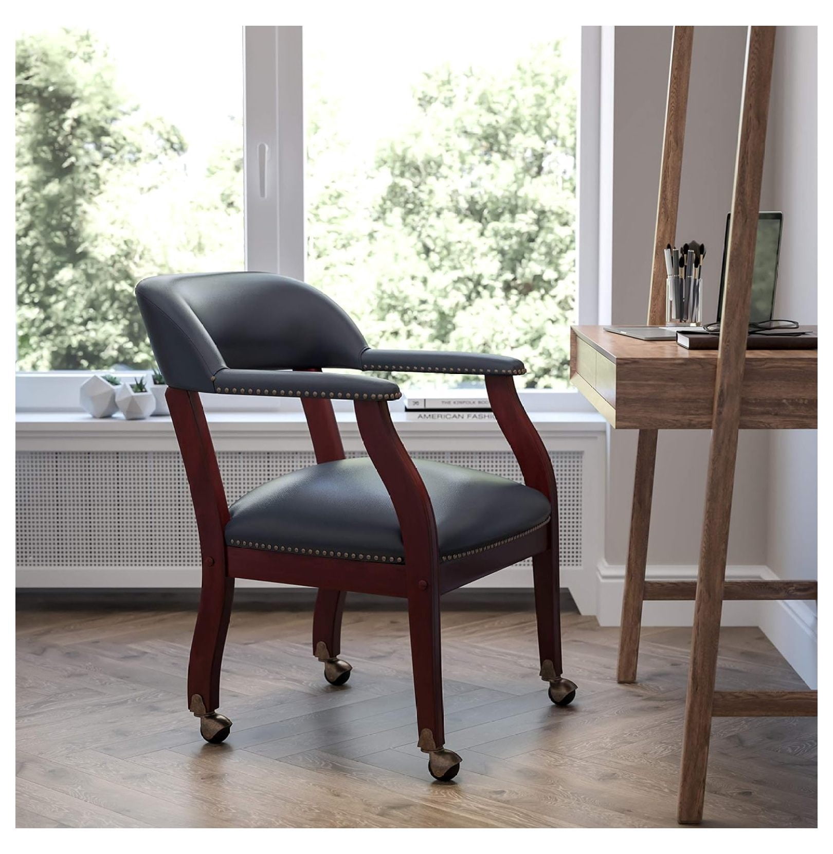 Navy Vinyl Luxurious Conference Chair with Casters - Walmart.com