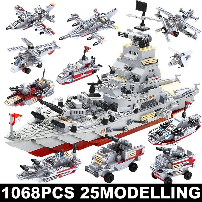 Navy War Chariot Ship Army Boat Plane Model Warships Building Blocks ...