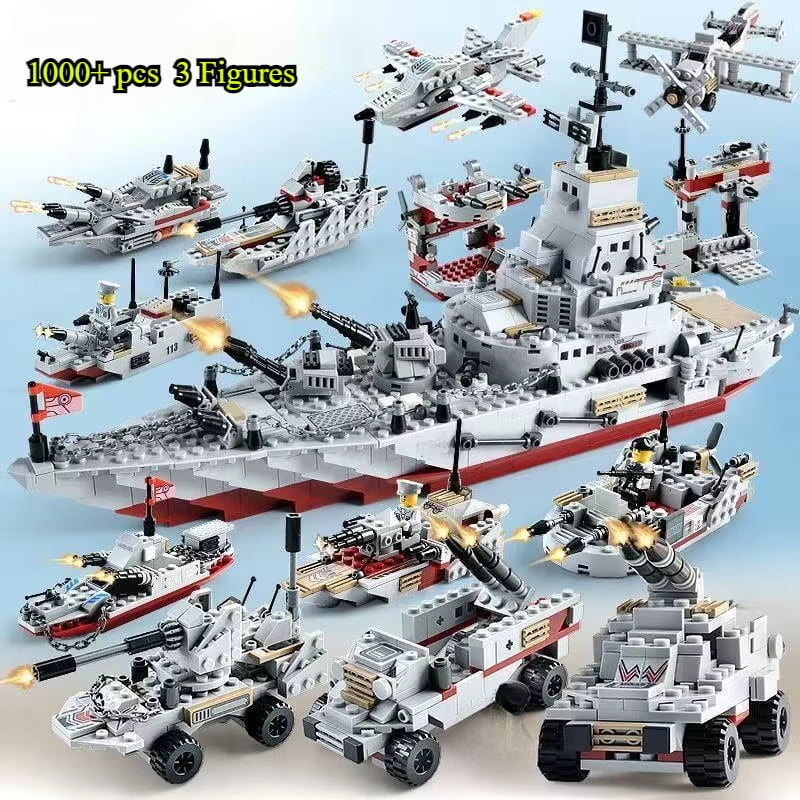 Navy War Chariot Ship Army Boat Plane Model Warships Building Blocks ...