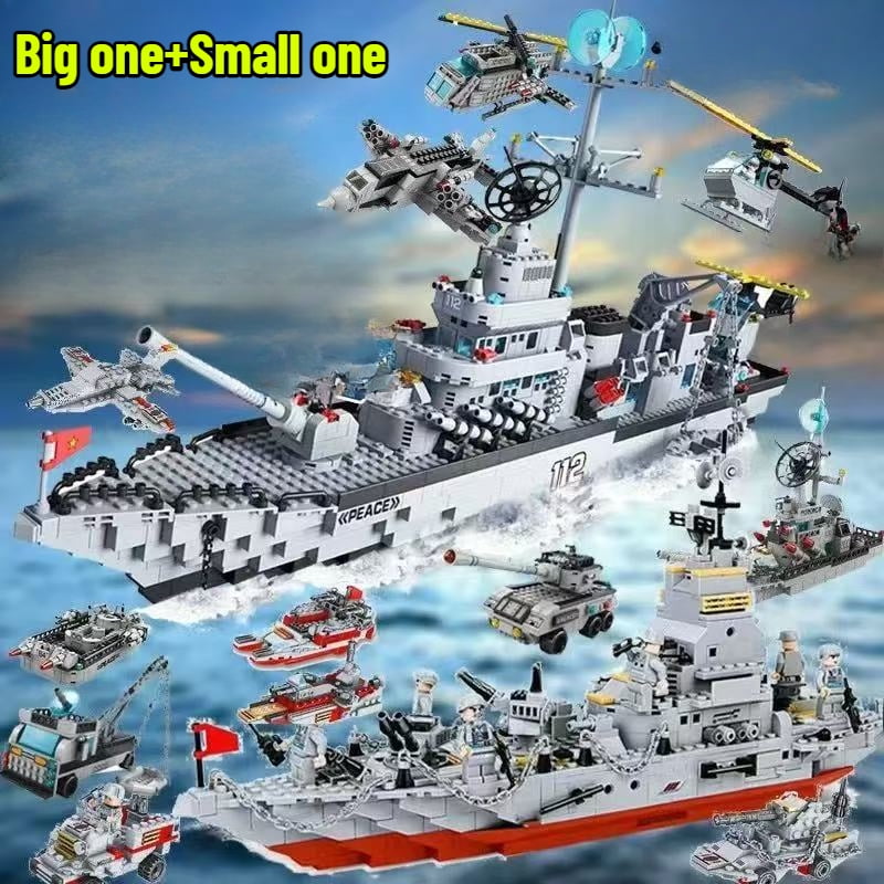 Navy War Chariot Ship Army Boat Plane Model Warships Building Blocks ...