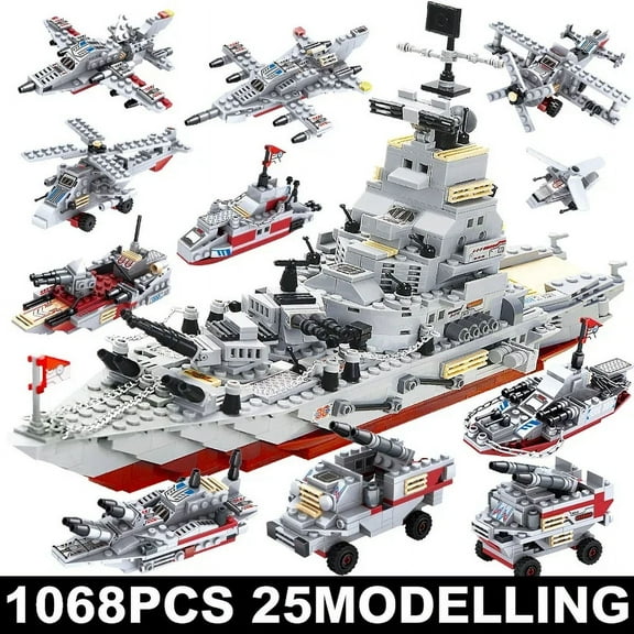 Military Navy War Chariot Ship Building Blocks Army Boat Plane Model ...