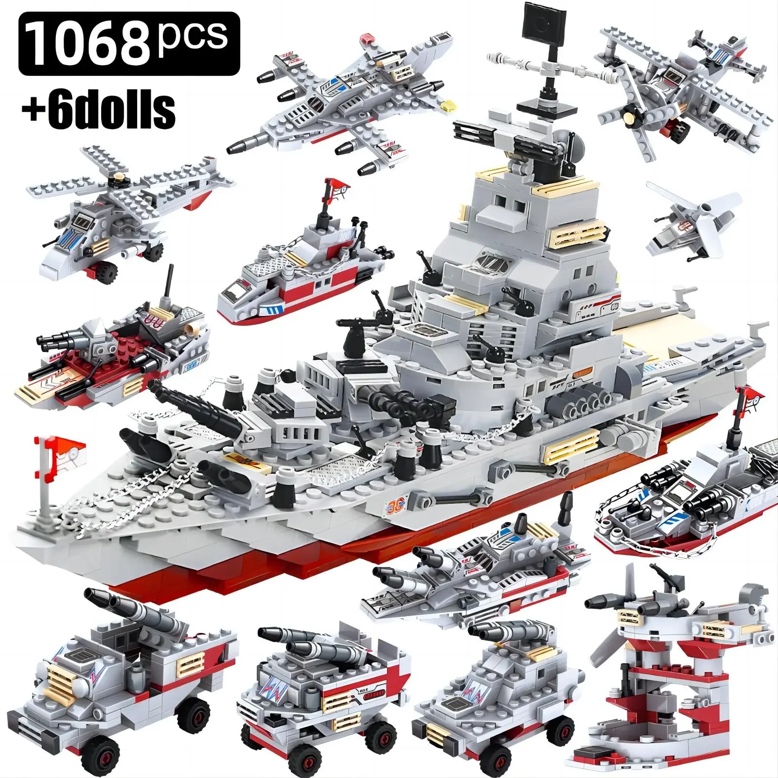 Navy War Chariot Ship Army Boat Plane Model Warships Building Blocks ...