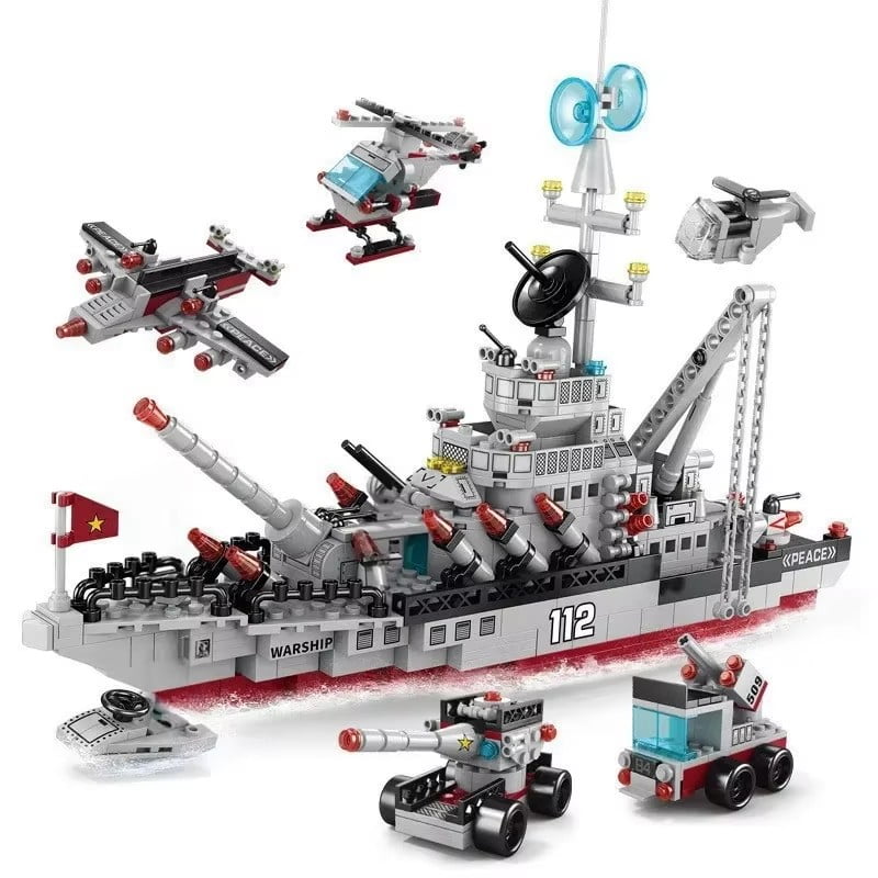 Navy War Chariot Ship Army Boat Plane Model Warships Building Blocks ...