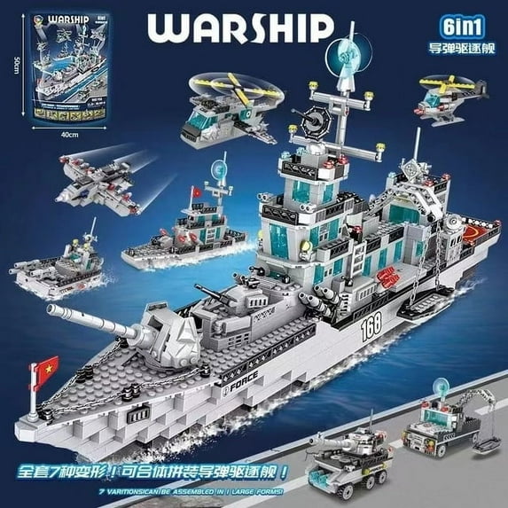 Navy War Chariot Ship Army Boat Plane Model Warships Building Blocks ...