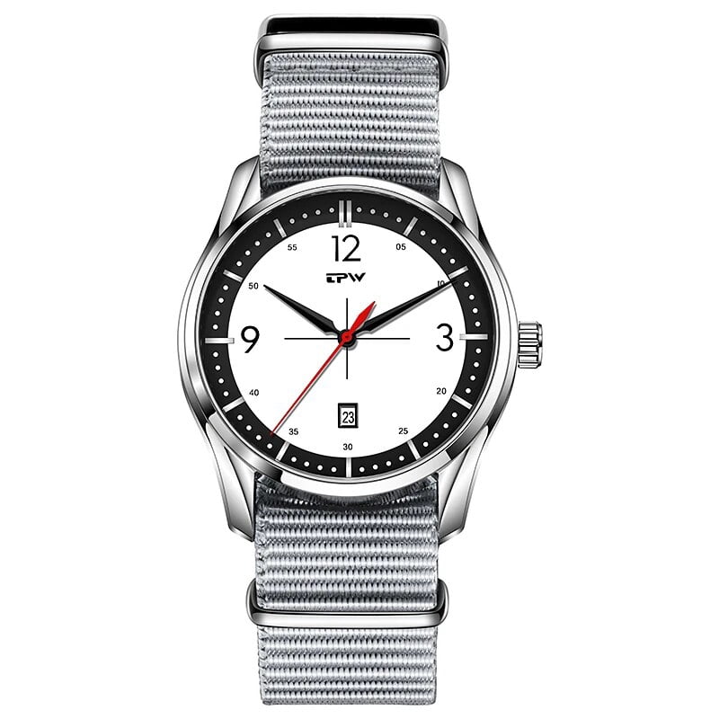 Navy Watch Fabric Strap White Dial Date Window Calender Quartz Movement ...