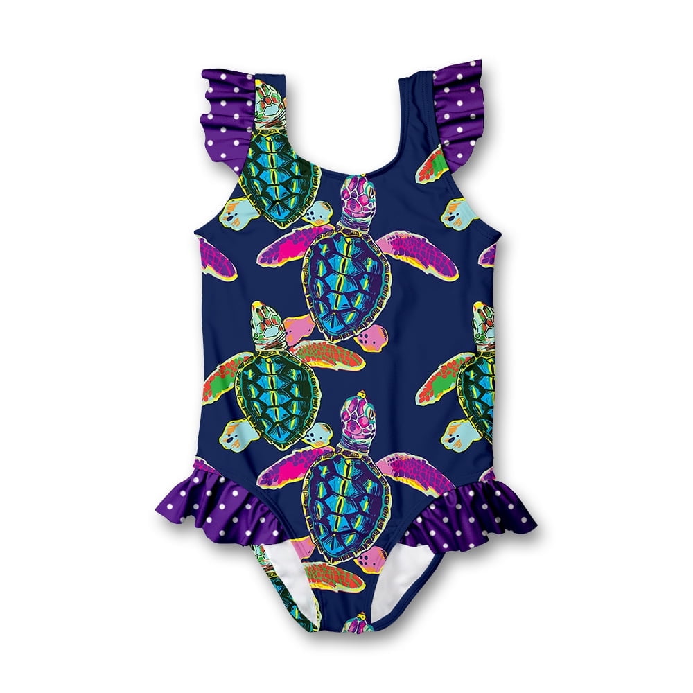 Navy Water Turtle Ruffle-Accent One-Piece - Walmart.com