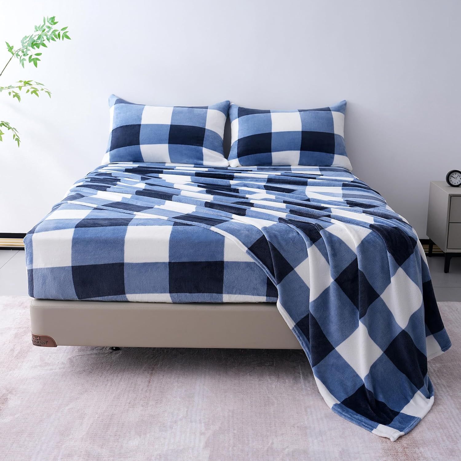 Navy White Blue Fleece Sheets Queen Ultra Soft Bed Sheet Set 4 Piece ...