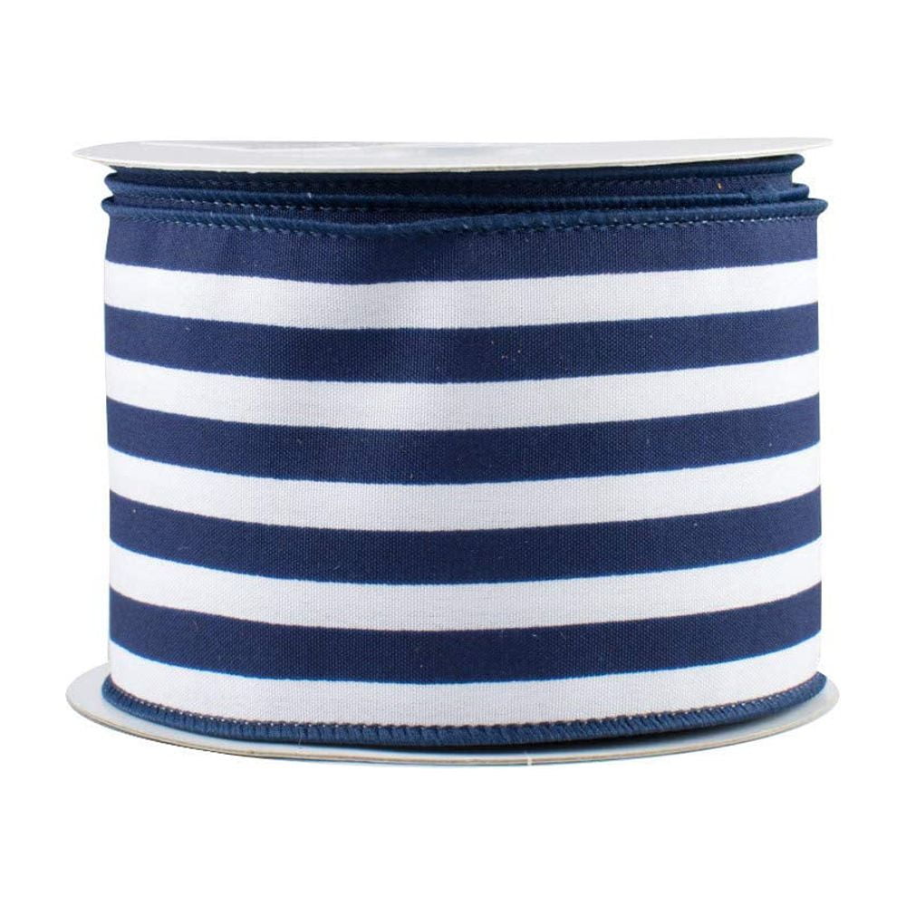 Navy White Stripe Wired Ribbon - 2 1/2" x 10 Yards, Satin, President's ...