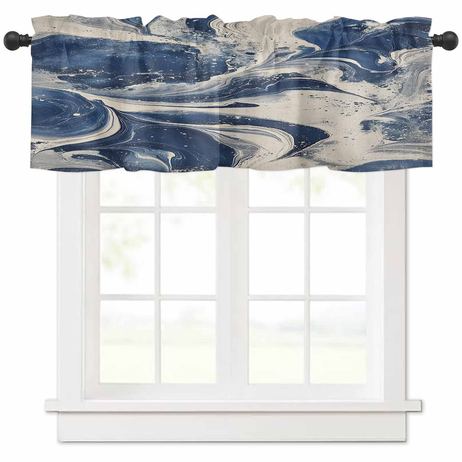 Navy White Valances for Windows Farmhouse Kitchen Curtains Valances Rod ...