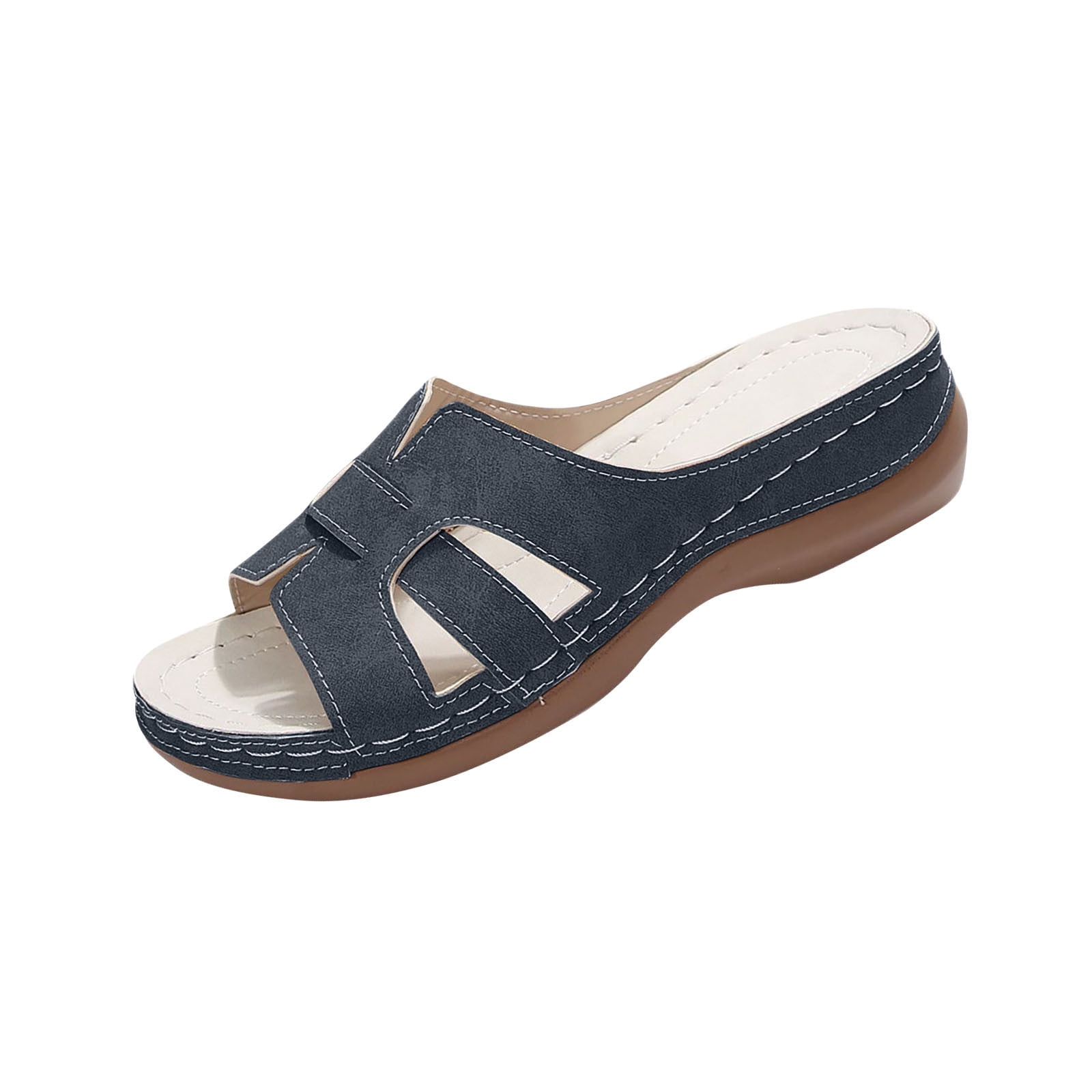Navy Women Minimalist Spring Summer Solid Hue Fish Mouth Open Toe One ...