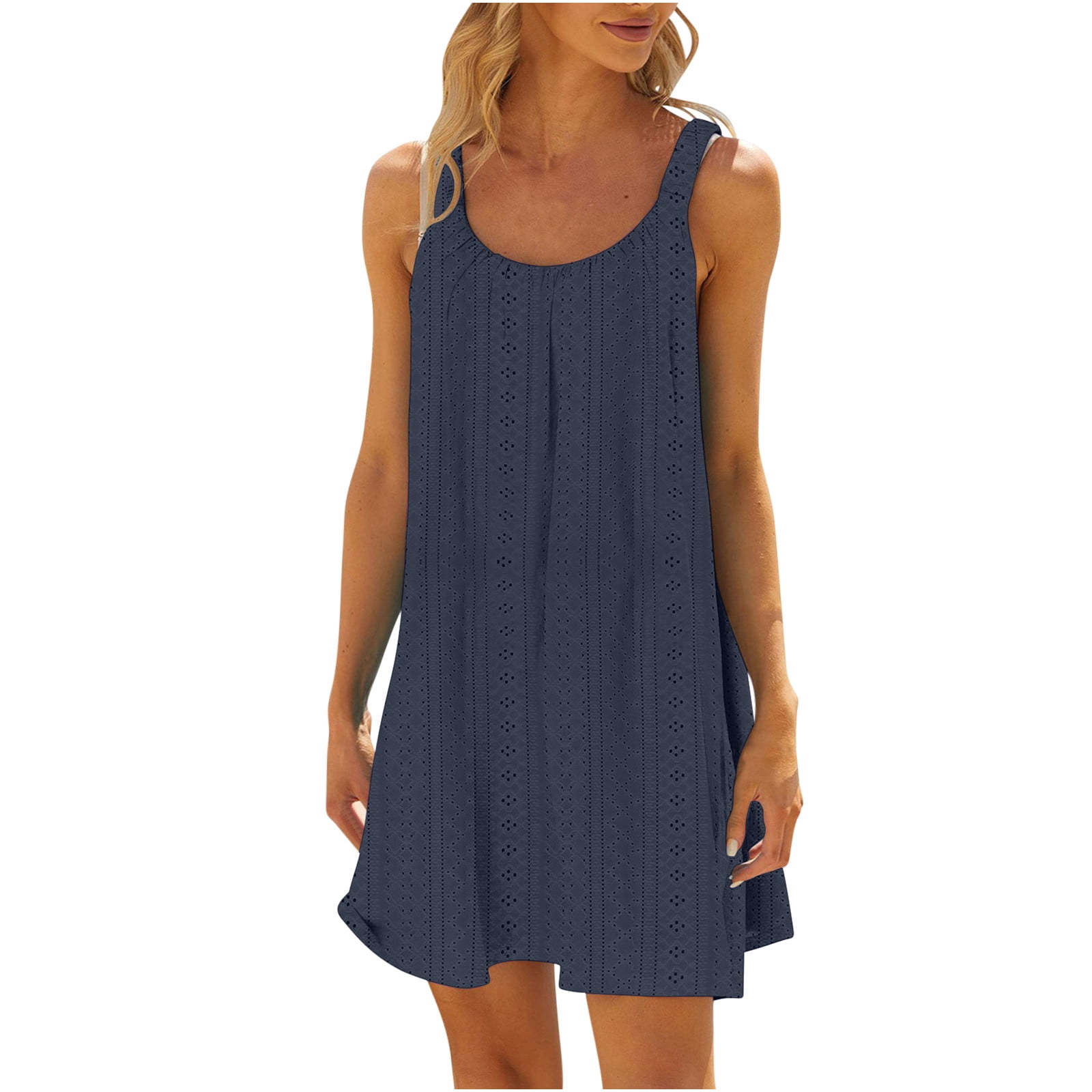 Navy Womens Sleeveless Slip Loose Fit Dress for Women Boat Neck Beach ...