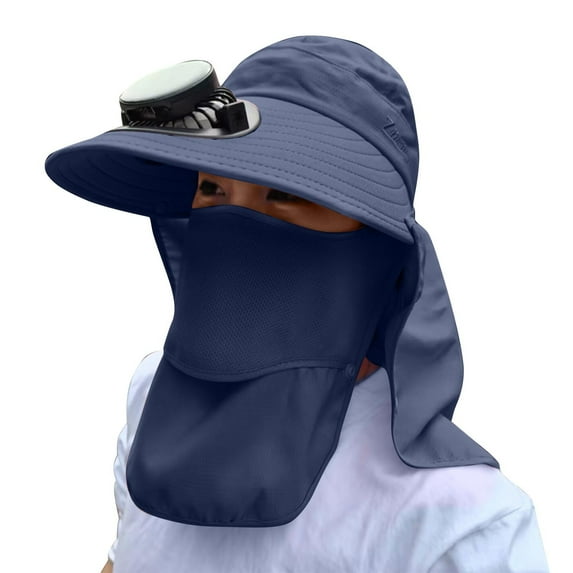 Navy Womens Solar Fan Sun Hat With Full Face Neck Cover For Outdoor ...