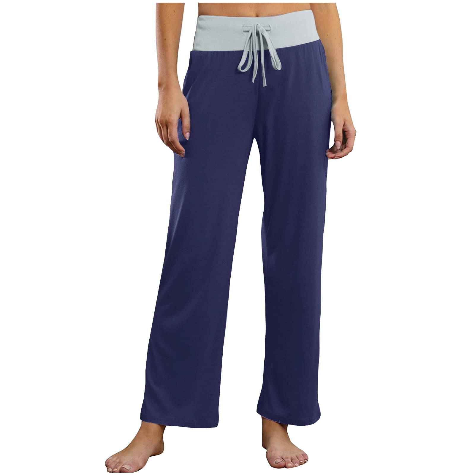 Navy Womens Track Gym Yoga Casual Pants for Women Color Block Loose Fit ...