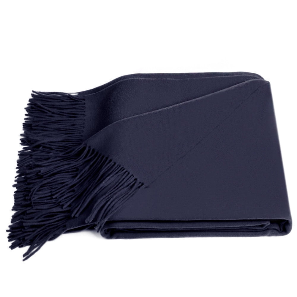 St-Petersburg GTH Navy Wool and Cashmere Throw Blanket, Soft and Warm ...
