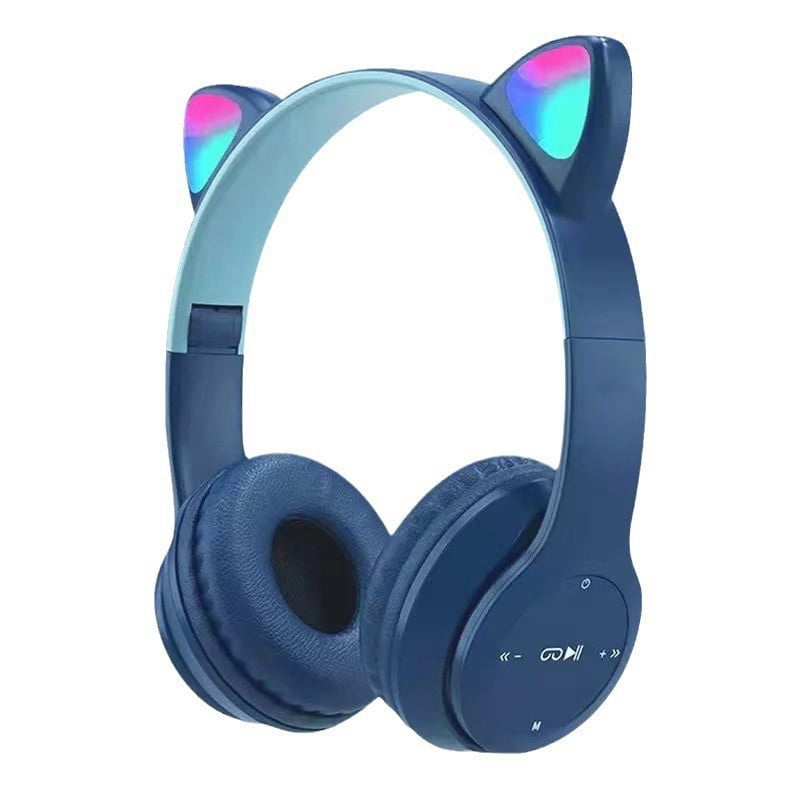 (Navy blue) Cute Cat Ear Bluetooth Compatible Headset With LED Wireless ...