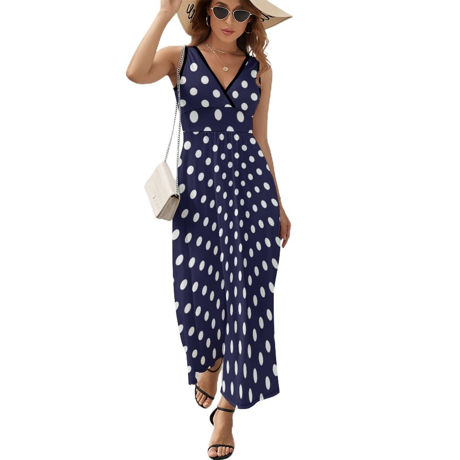 Navy blue and white polka dots Sleeveless Dress elegant women's dresses sale Dress women ...