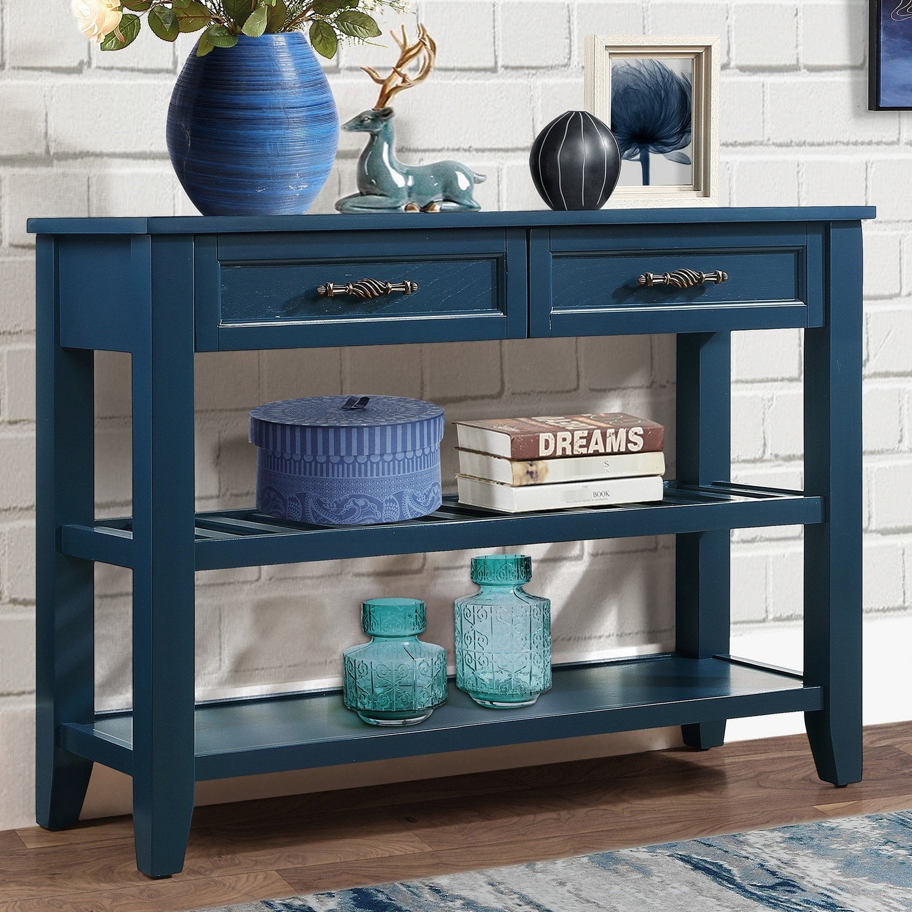 Navy blue, easy-to-assemble solid wood buffet - Multi-purpose use for ...