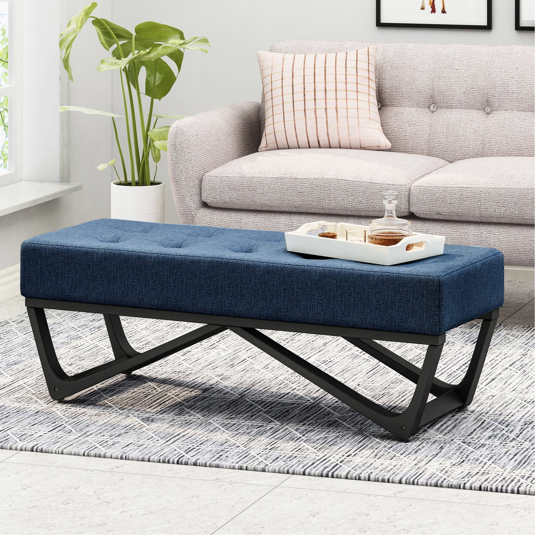 Navy blue ottoman with versatile functionality - Suits multiple room ...