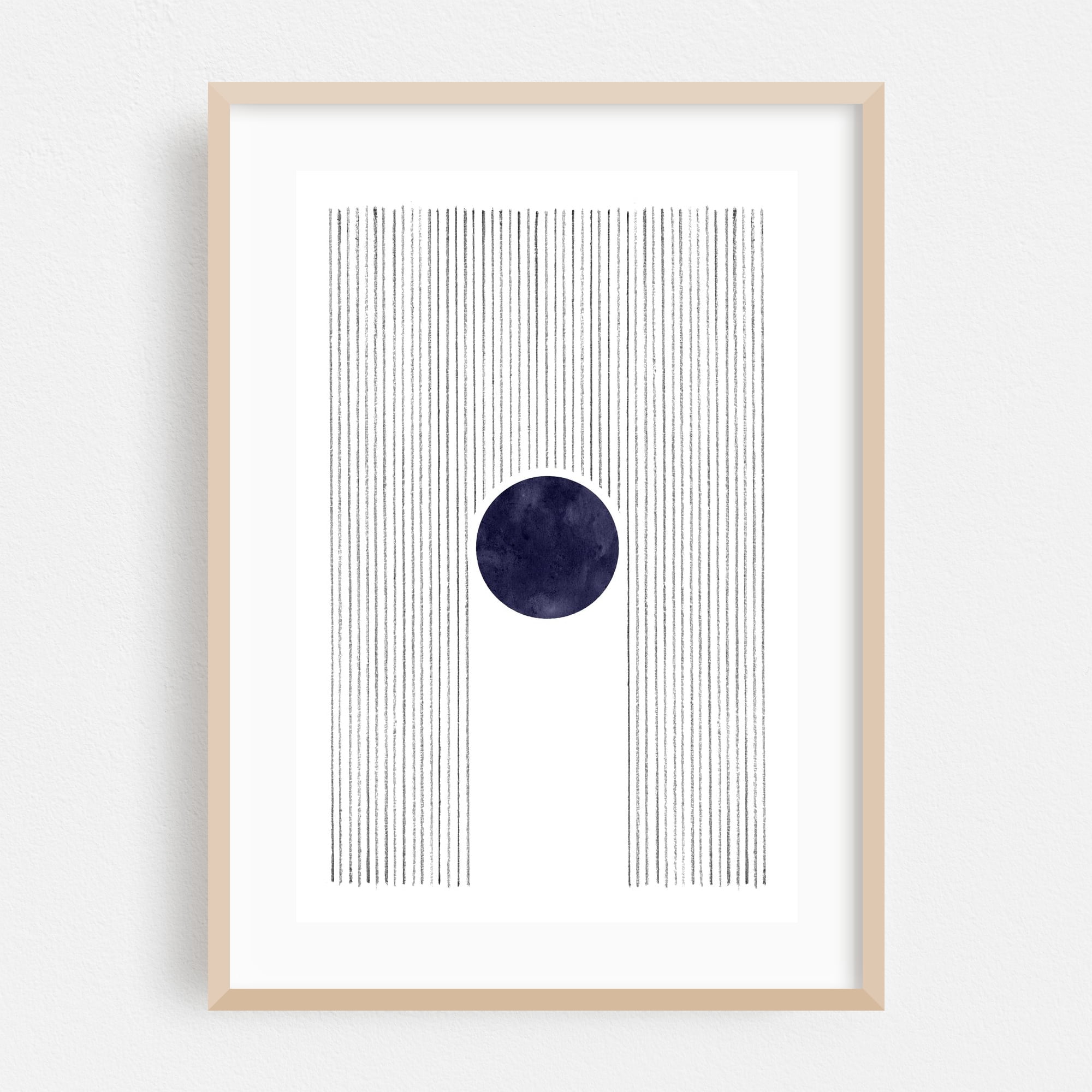 Navy circle and lines - Line Drawing Oak Framed Wall Art Print 12 x 18 inches - Walmart.com
