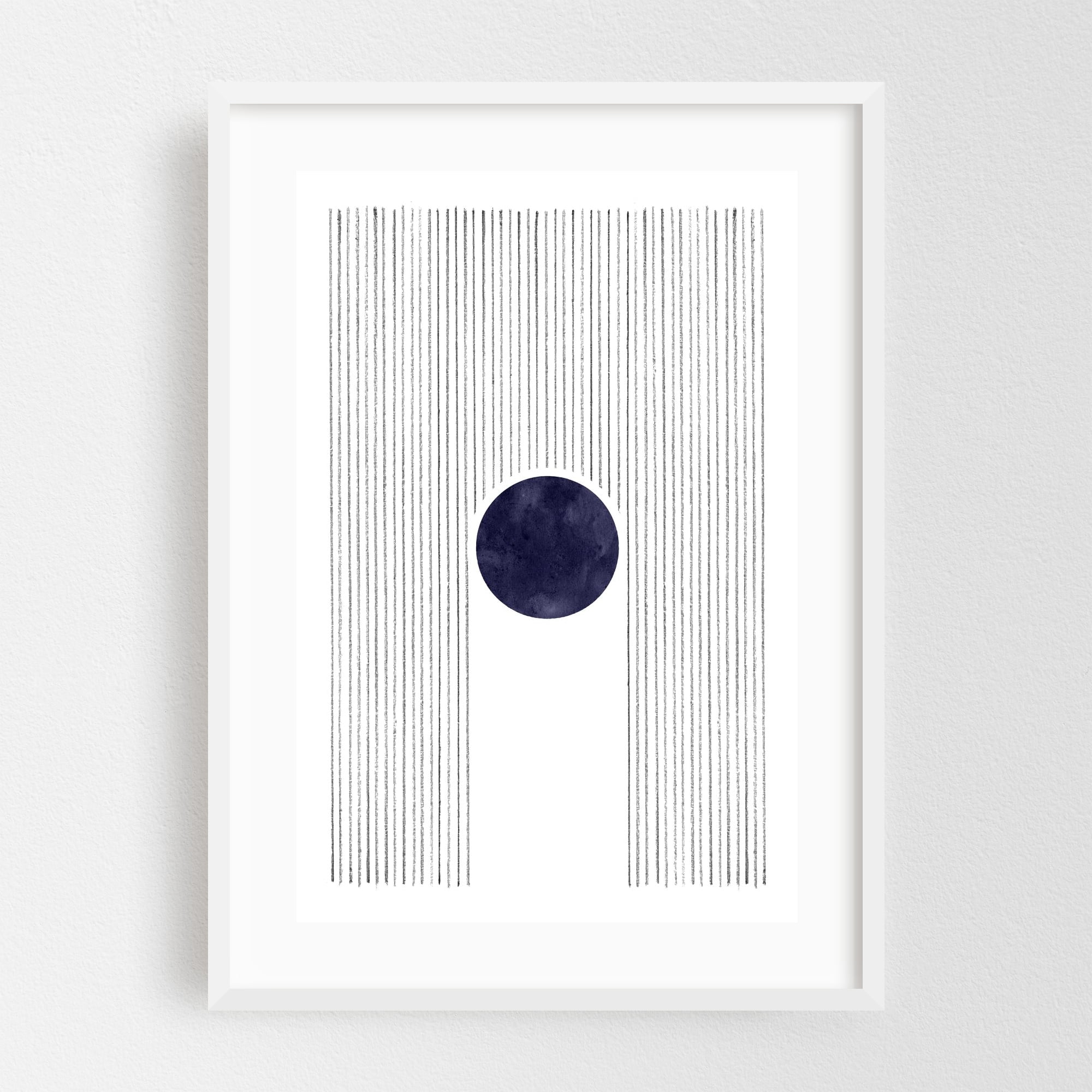Navy circle and lines - Line Drawing White Framed Wall Art Print 12 x ...