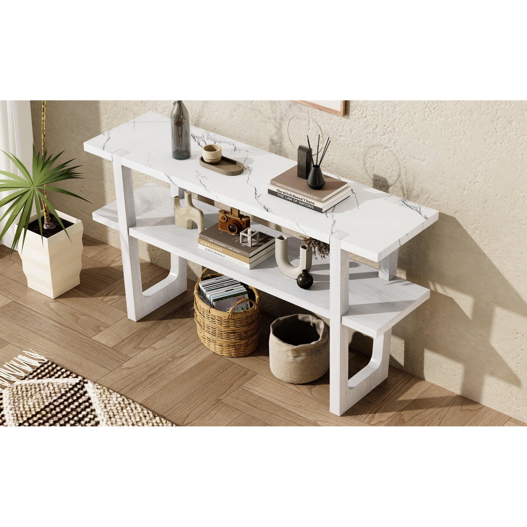 Navy - colored console - Marble - effect top for elegance - Hallway ...