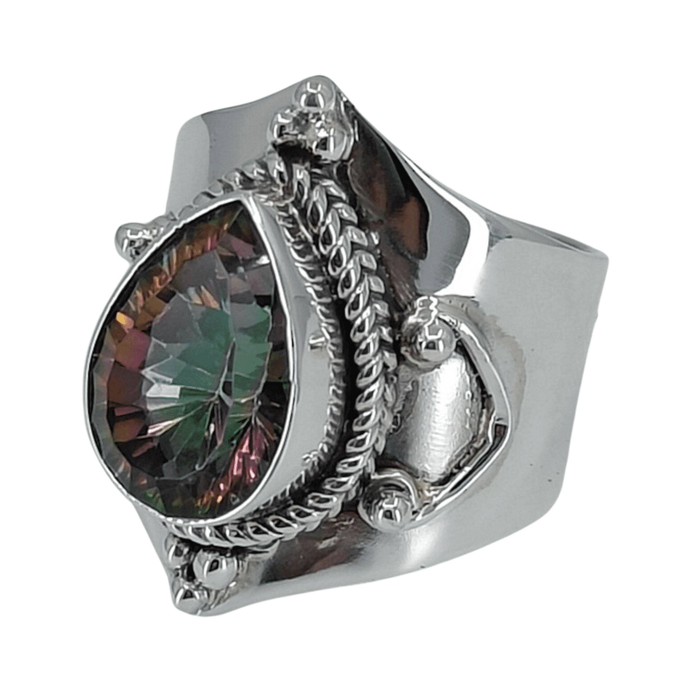 Navya Craft Mystic Topaz Pearshape 925 Sterling Silver Handmade Statement Women Ring Size 9.0 ...