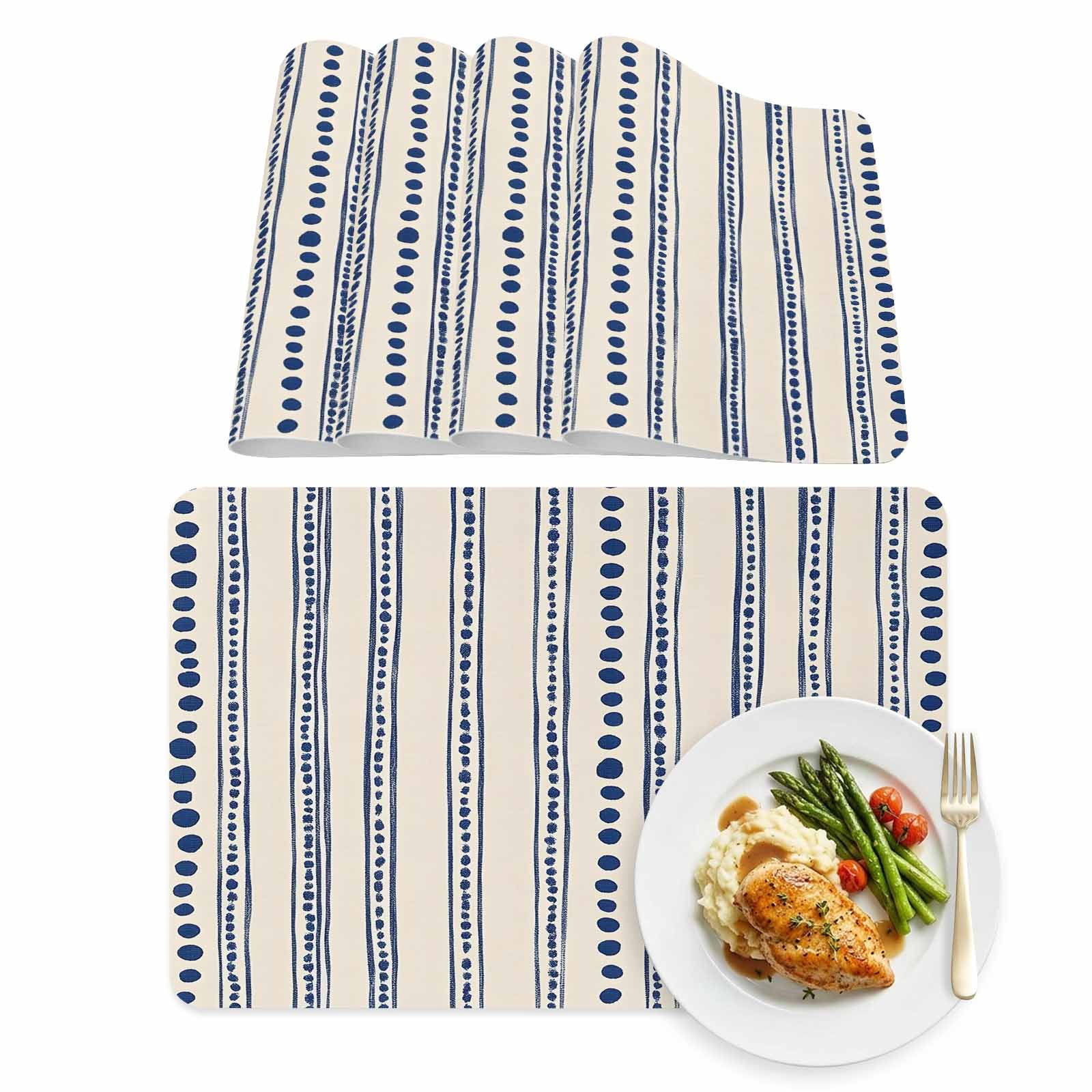 Navyblue Boho Leather Placemats Set of 4, 12x18 Inch, Graffiti ...