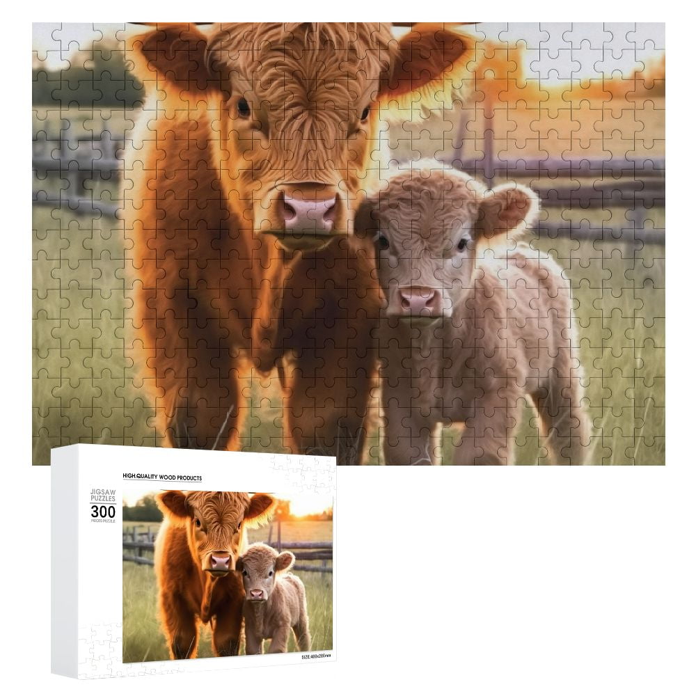 Awypu Baby Cow Large Bull Grass Field Wooden Jigsaw Puzzle for Adults ...