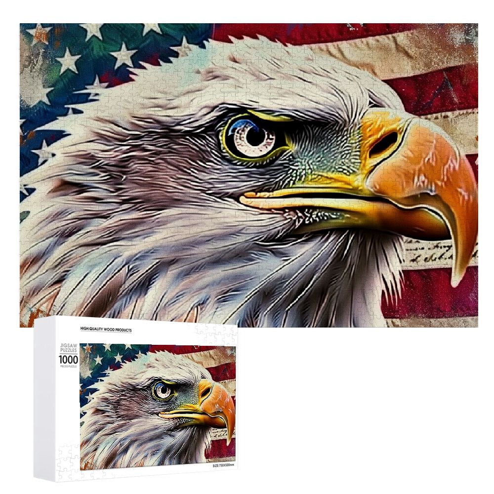 Nawy Bald Eagle American Flag Wooden Jigsaw Puzzle for Adults and Kids ...