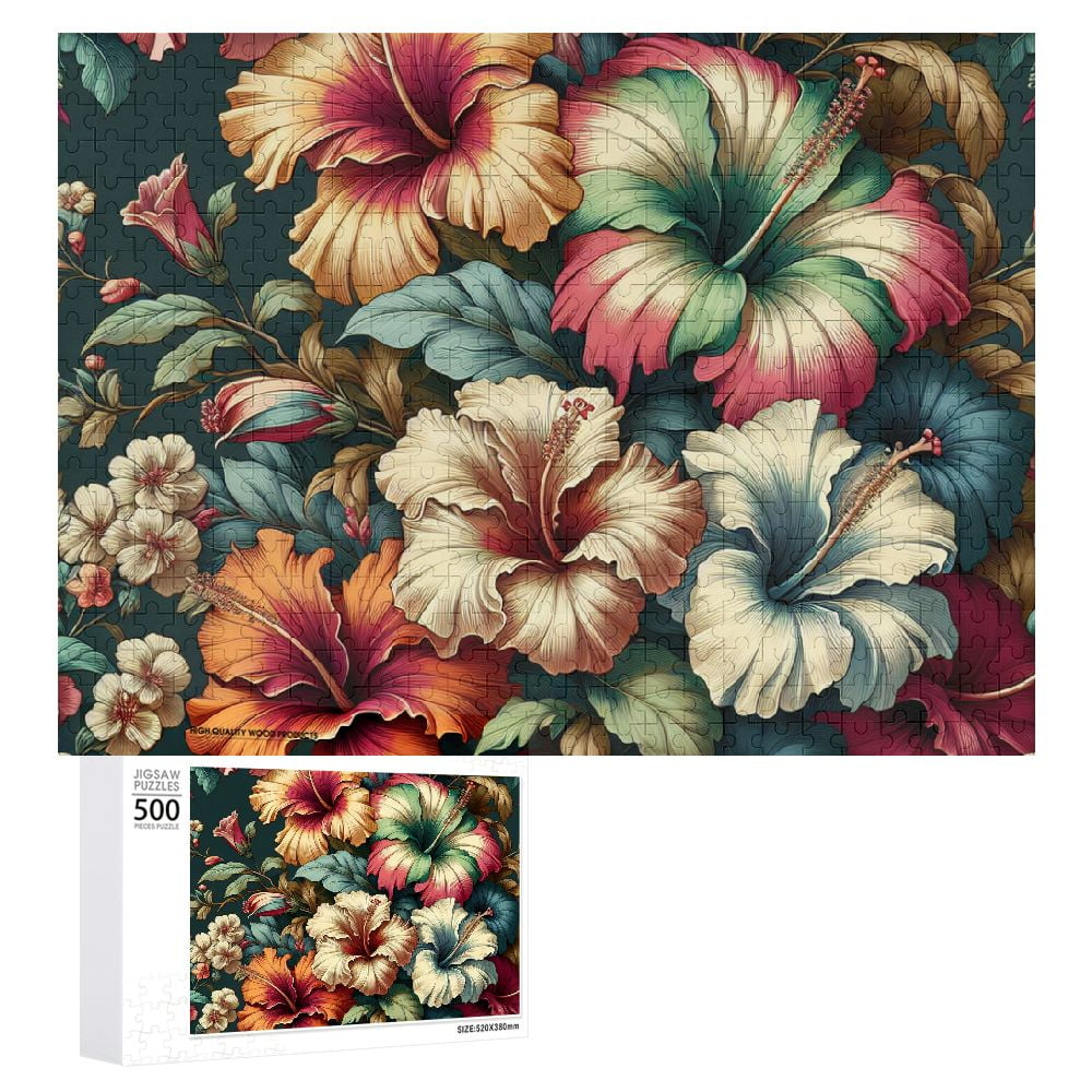 Awypu Wooden Jigsaw Puzzle - Beautiful Tropical Leaves and Flowers ...