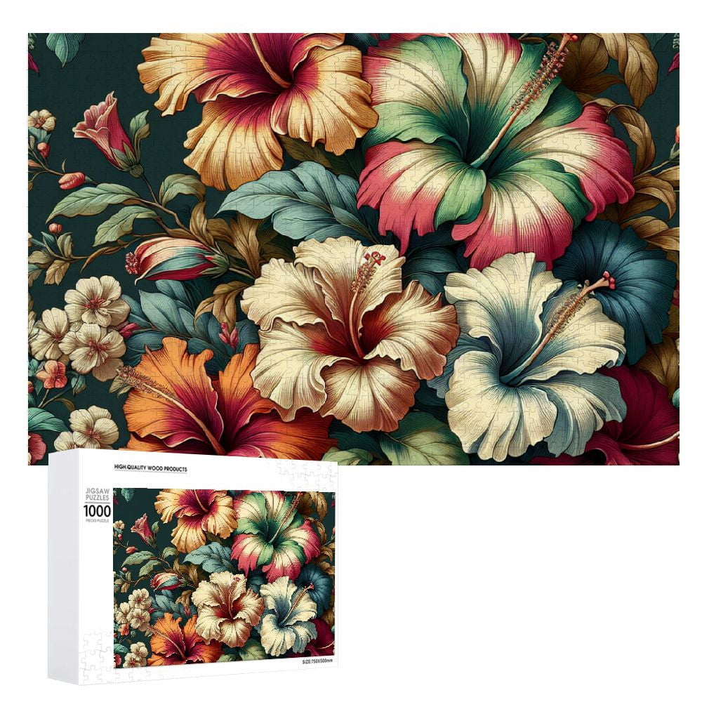 Awypu Wooden Jigsaw Puzzle - Beautiful Tropical Leaves and Flowers ...