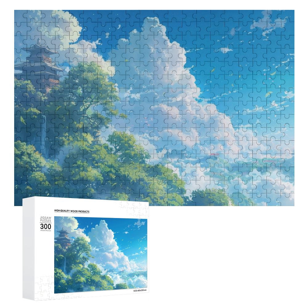 Awypu Blue Sky with Cloud Ghibli Style Wooden Puzzle for Adults and ...