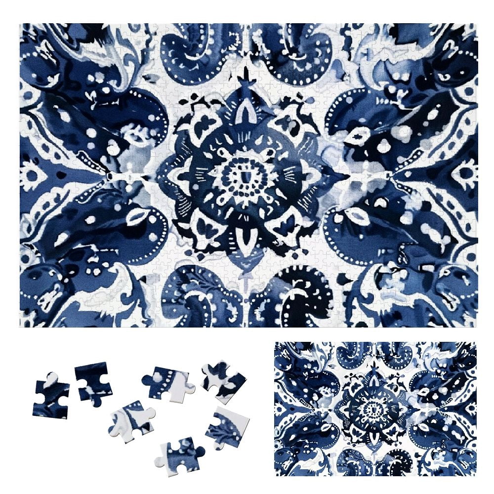 Awypu Blue and White Pattern Wooden Puzzle, Challenging Difficult Wood ...