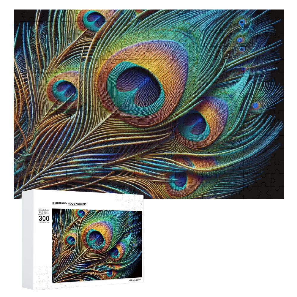 Awypu Overlapping Green Blue Peacock Feathers Animal Bird Wooden Puzzle for Adults and Kids 300 ...