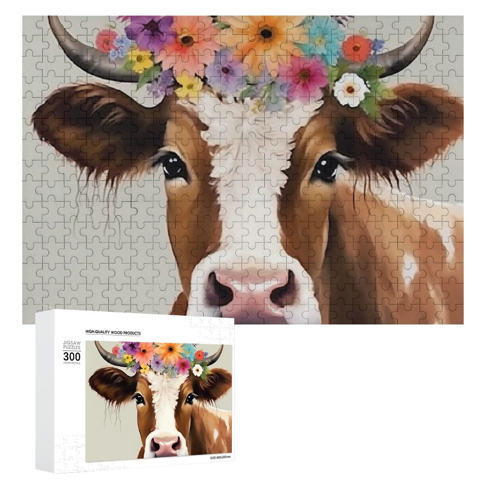 Nawy Cow with Flower Crown Wooden Puzzle - Impossible Wooden Puzzles ...
