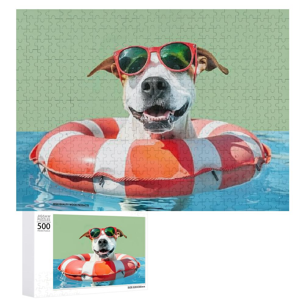 Awypu Dog Watermelon Life Buoy Wearing Sunglasses In The Swimming Pool ...