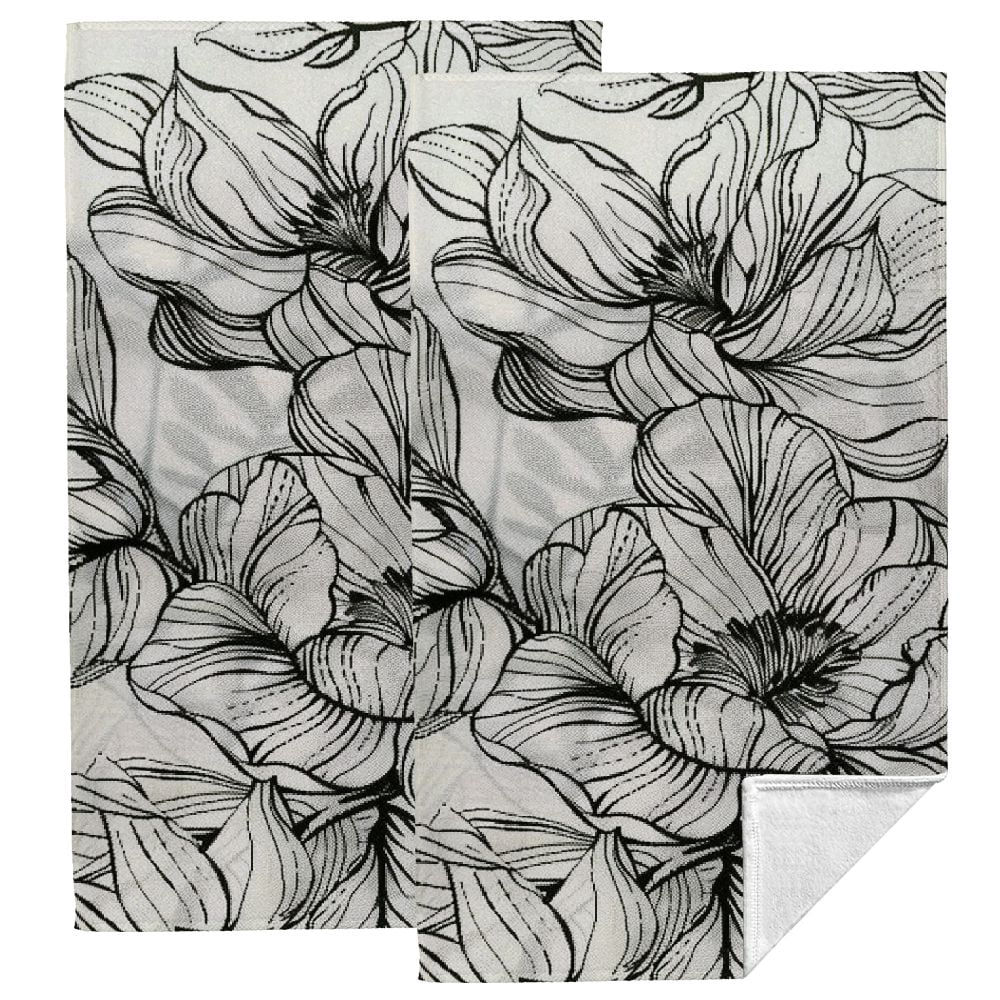 Nawy Flowers Black Outline Detailed Drawing Towels Set of 2 - Funny ...