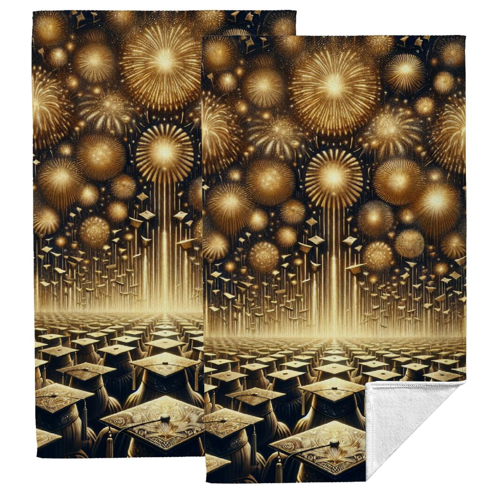Nawy Graduation Caps Fireworks Celebration Funny Kitchen Towels 2-Pack ...