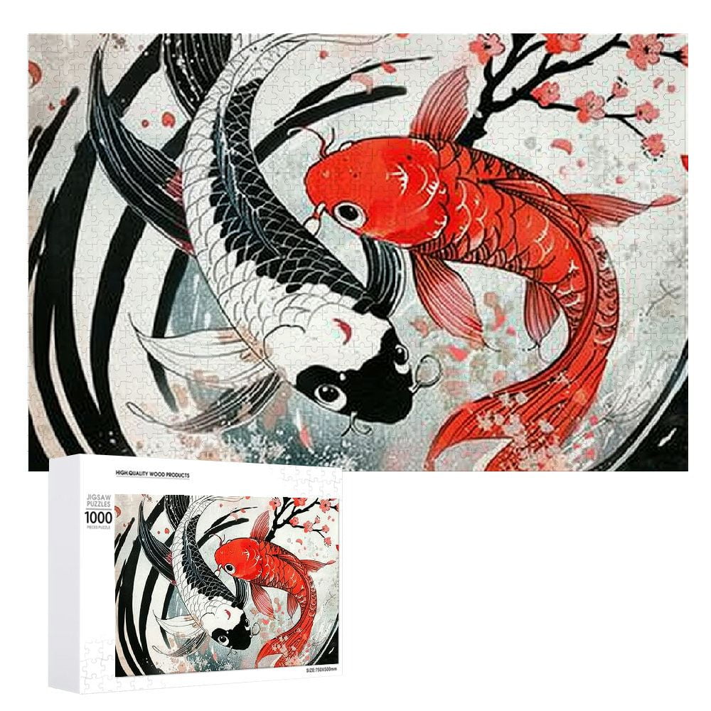 Awypu Koi Fish Cherry Blossom Tree Ukiyo-e Wooden Jigsaw Puzzle 1000 ...