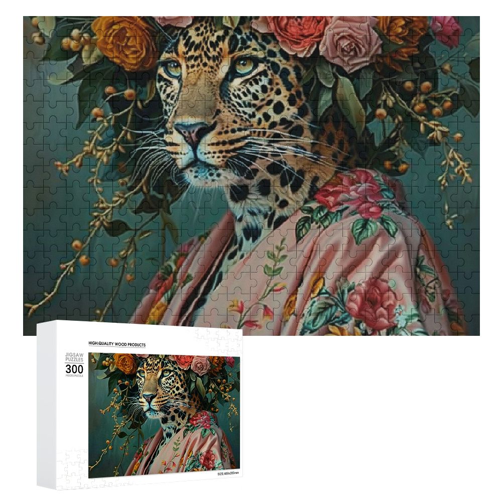 Awypu Leopard Floral Crown Wooden Jigsaw Puzzle for Adults and Kids ...
