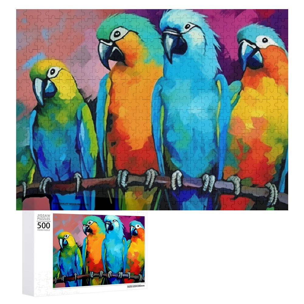 Awypu Oil Painting Adorable Parrots Cute Birds Wooden Jigsaw Puzzle for ...