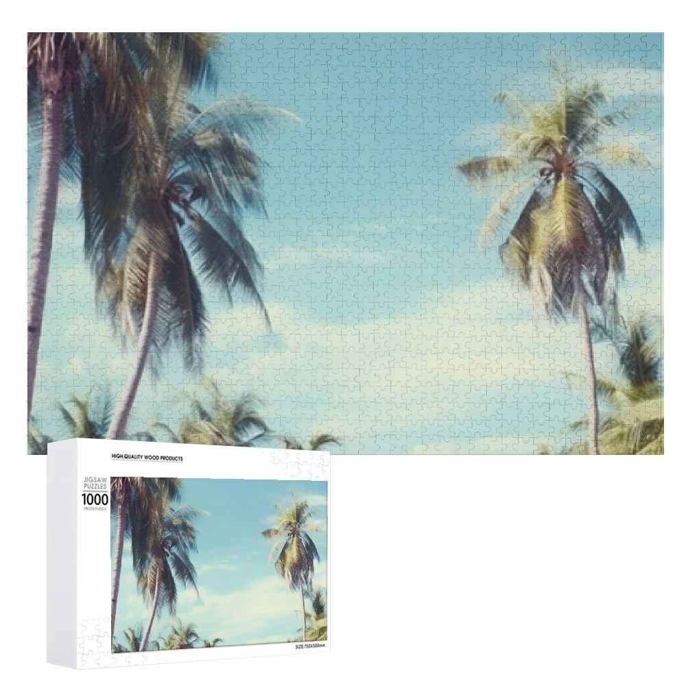 Awypu Palm Trees Beach Blue Sky Wooden Jigsaw Puzzle for Adults and ...