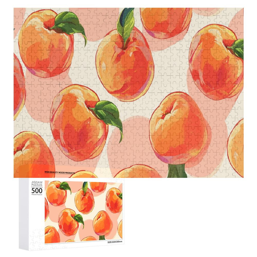 Awypu Peach Fuzz Food Fling Seamless Pattern Wooden Jigsaw Puzzle 500 ...