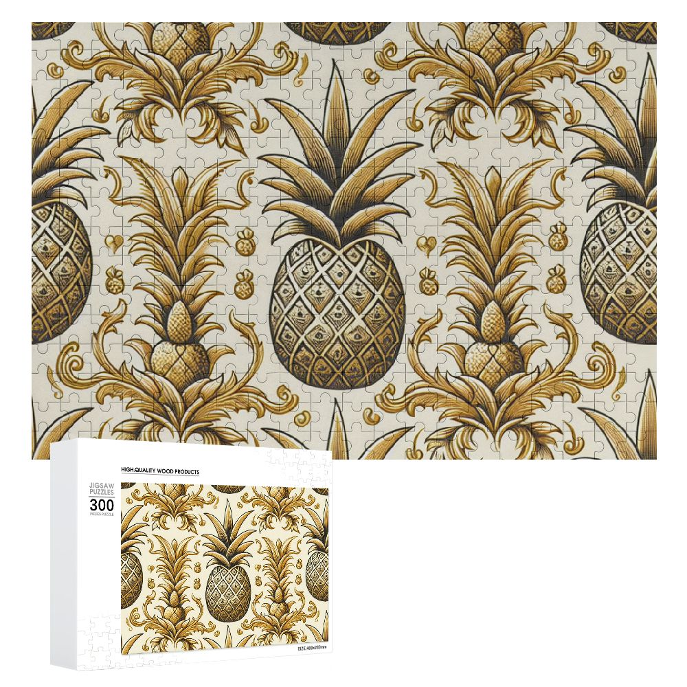 Awypu Pineapple Summer Gold Pineapple on White Wooden Jigsaw Puzzle for ...