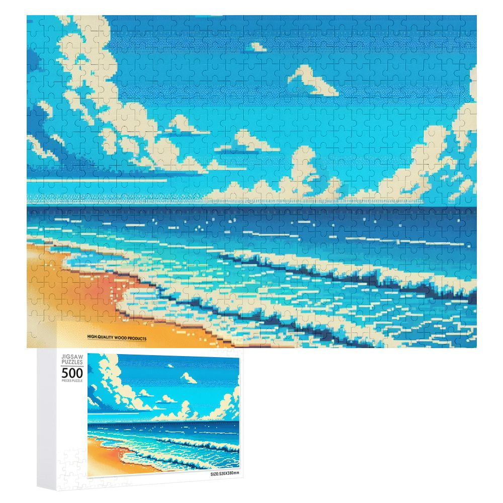 Awypu Pixelated Beach Scene Wooden Jigsaw Puzzle for Adults and Kids ...