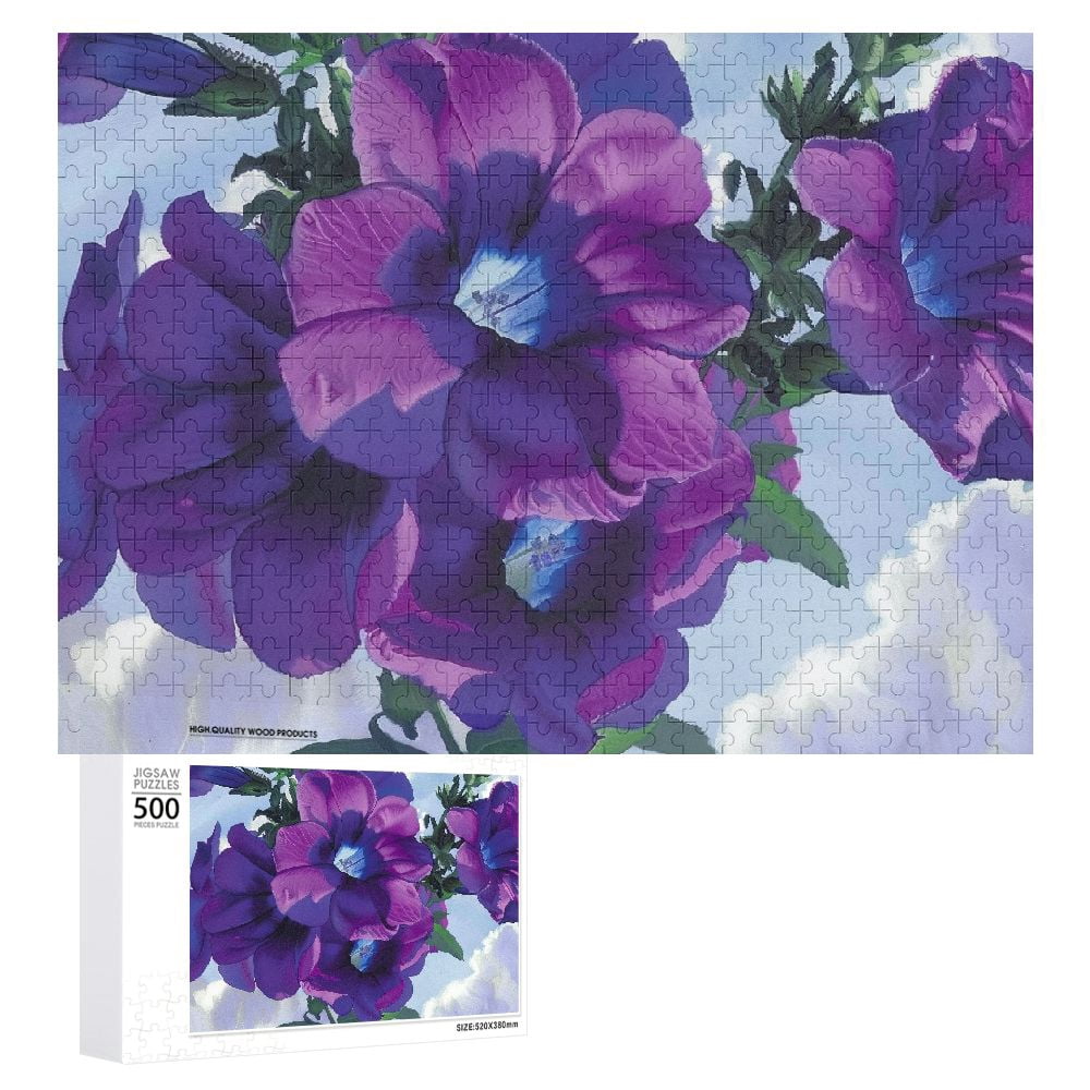 Awypu Purple Flowers Blue Sky White Cloud Wooden Jigsaw Puzzle ...