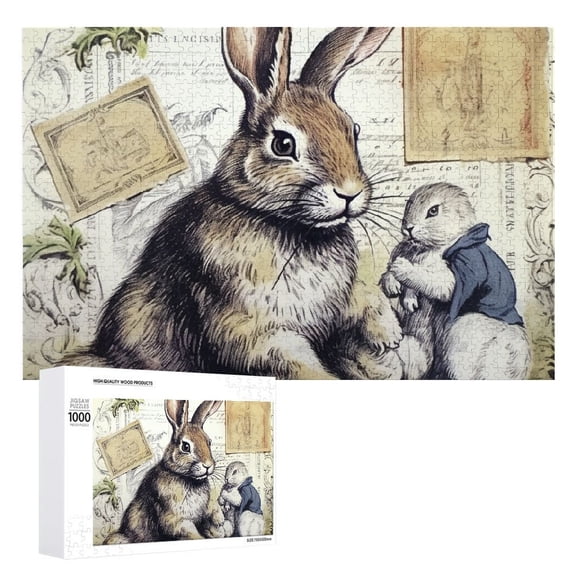 Awypu Rabbit Book Stamp Wooden Jigsaw Puzzle - Impossible Wooden ...