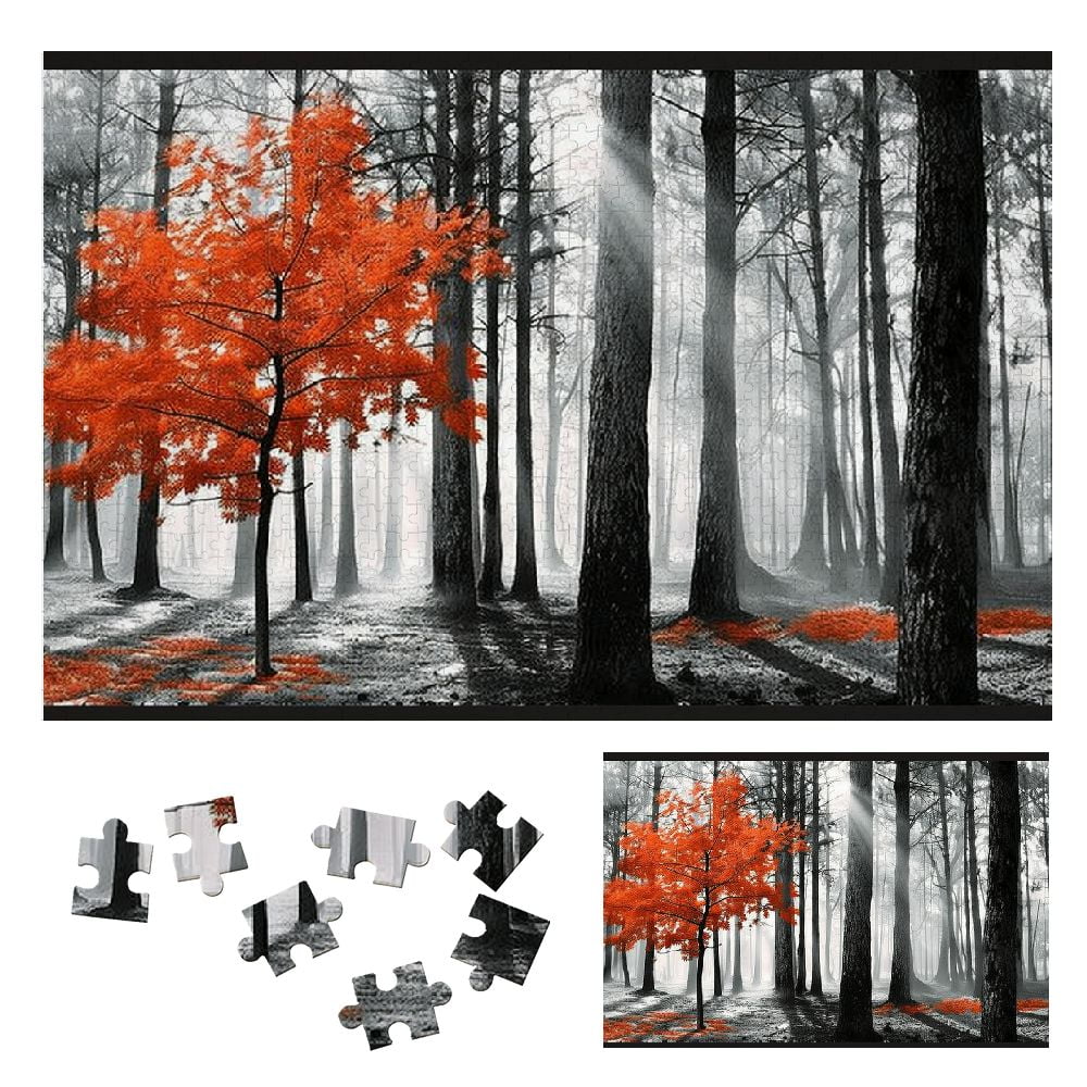 Awypu Red Tree Black and White Forest Red Leaf Wood Puzzle for Adults 1000 PCS - Walmart.com